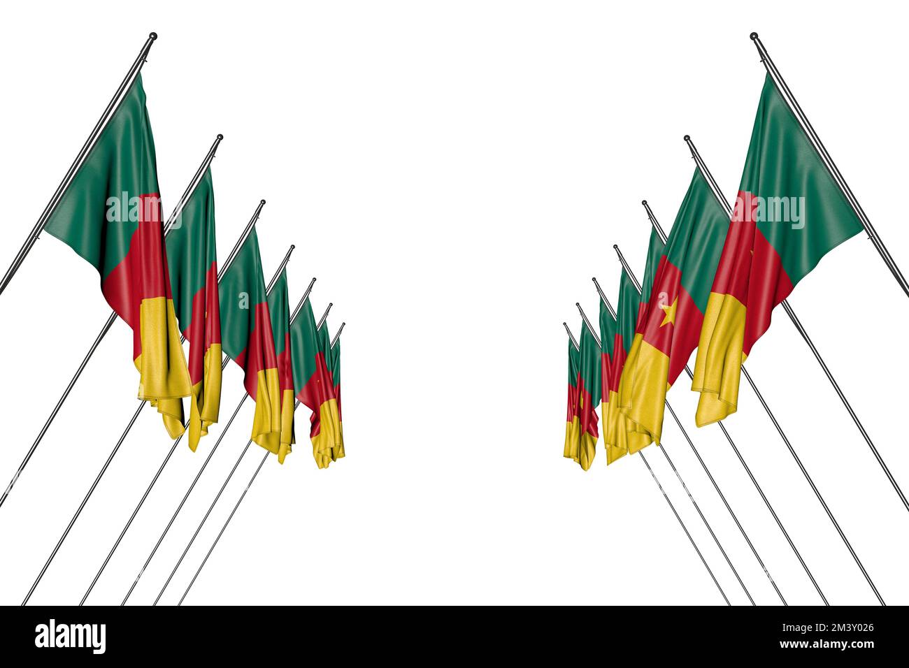 beautiful many Cameroon flags hangs on in corner poles from left and ...