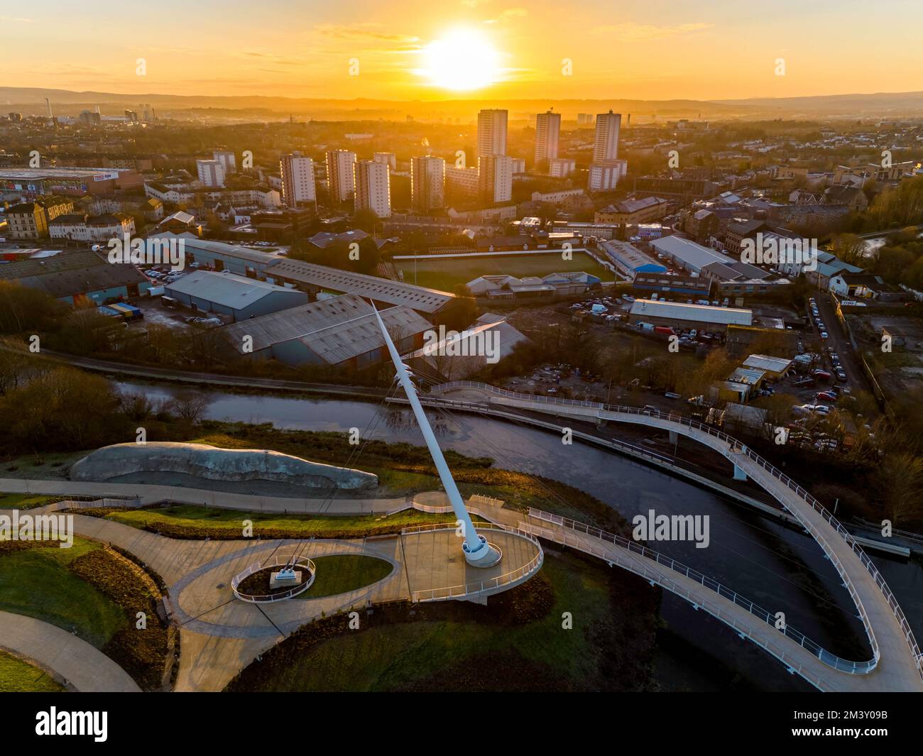 Stockingfield Bridge Park by the Forth & Clyde Canal, Glasgow, Scotland ...