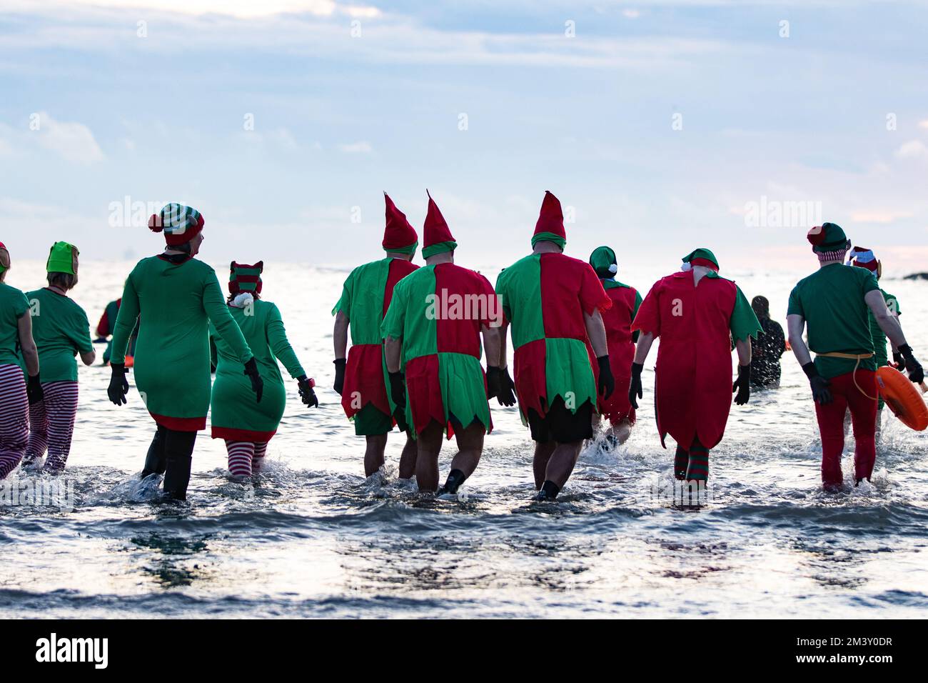 Cullercoats, UK - Cullercoats Outdoor Swimmers charity Elf Dip in the ...