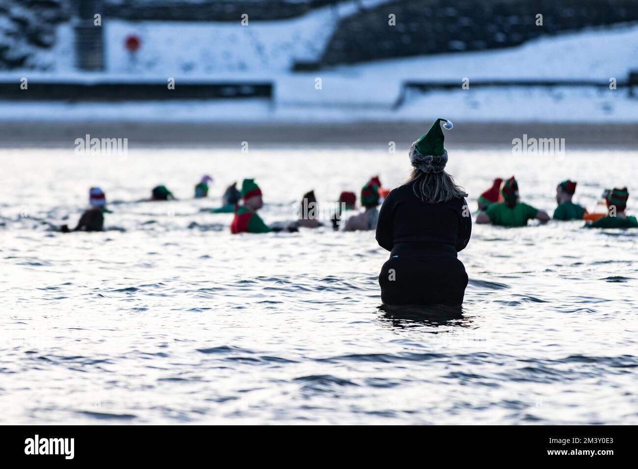 Cullercoats, UK - Cullercoats Outdoor Swimmers charity Elf Dip in the ...