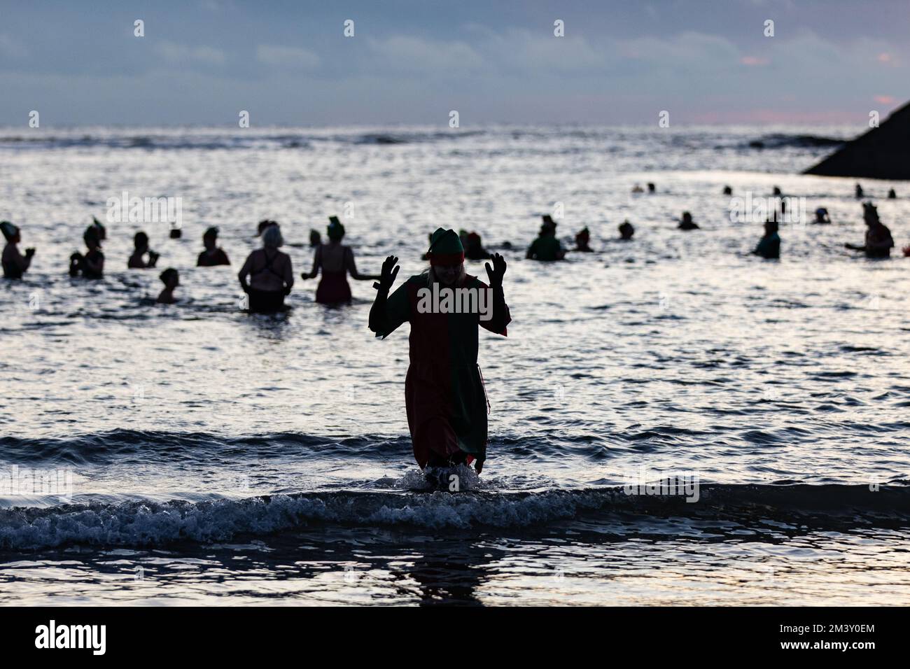 Cullercoats, UK - Cullercoats Outdoor Swimmers charity Elf Dip in the ...