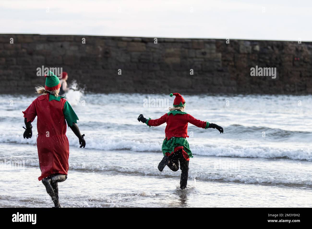 Cullercoats, UK - Cullercoats Outdoor Swimmers charity Elf Dip in the ...