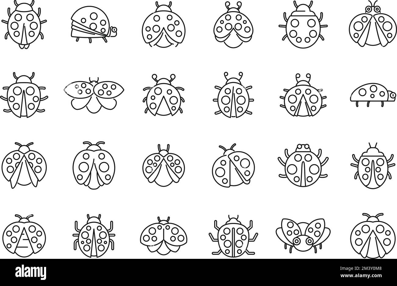 Insect ladybird icons set outline vector. Child fly. Insect bug Stock ...
