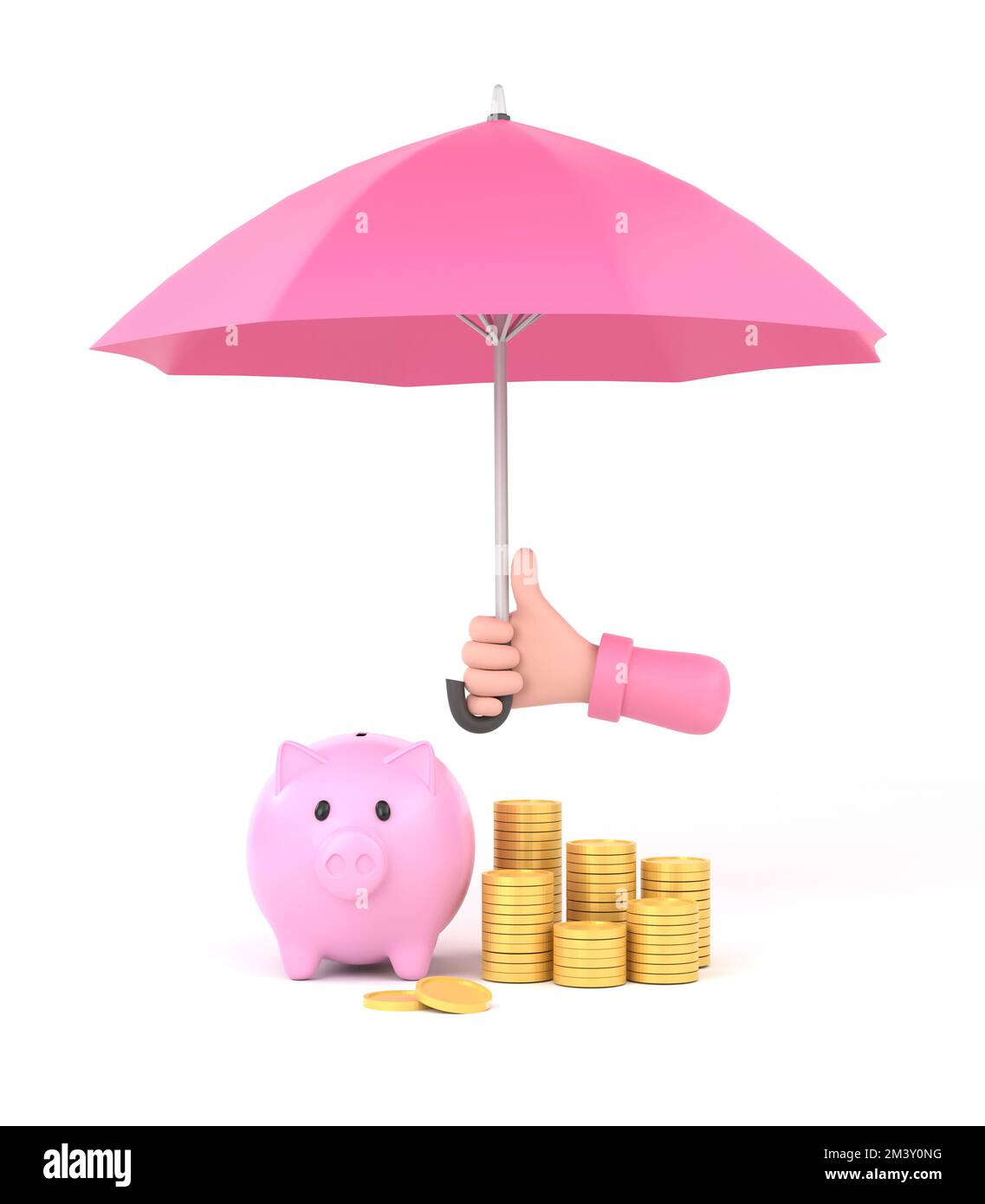 3D. Cartoon hand holding pink umbrella to protect money. illustration ...
