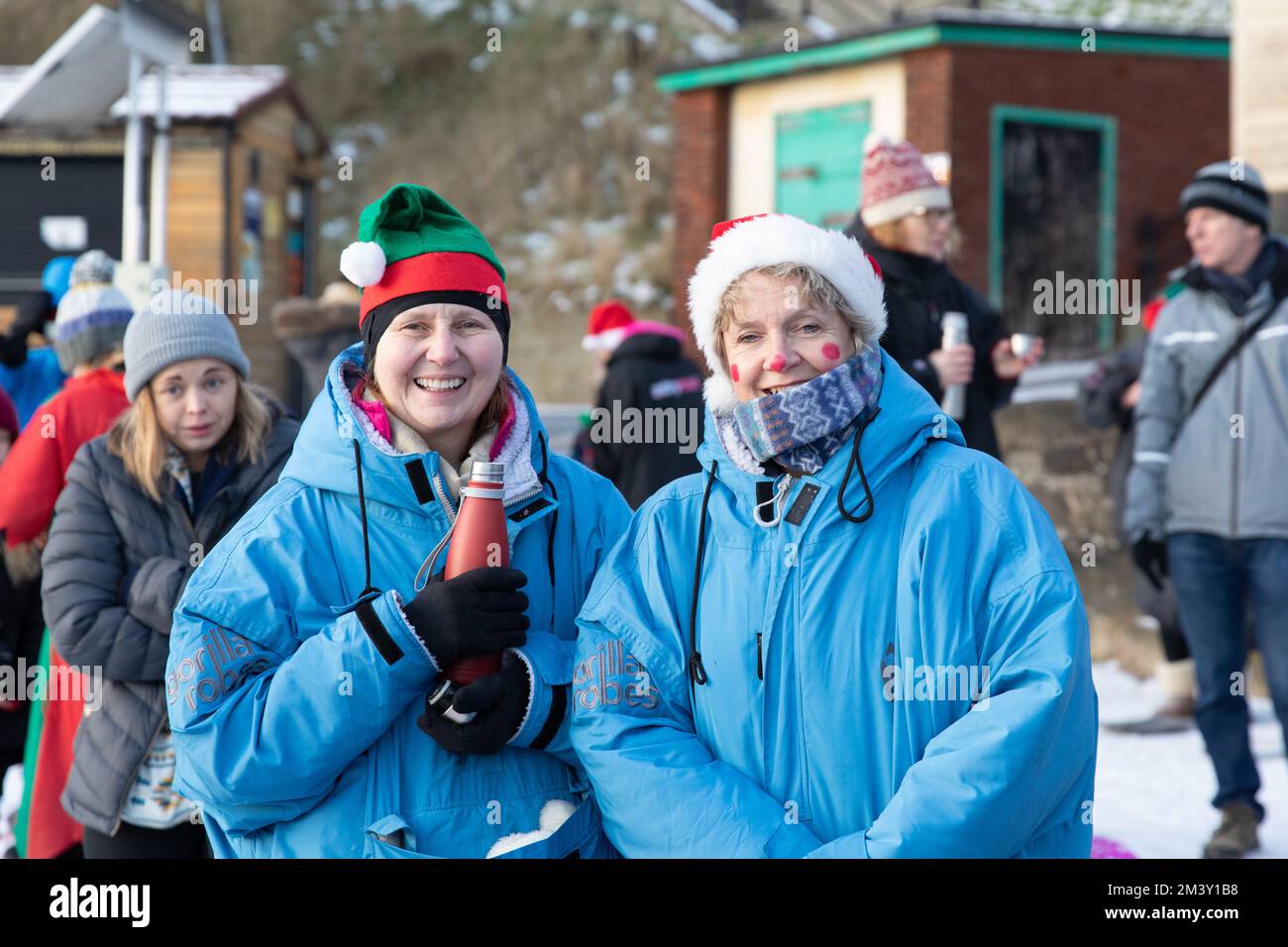 Cullercoats, UK - Cullercoats Outdoor Swimmers charity Elf Dip in the ...