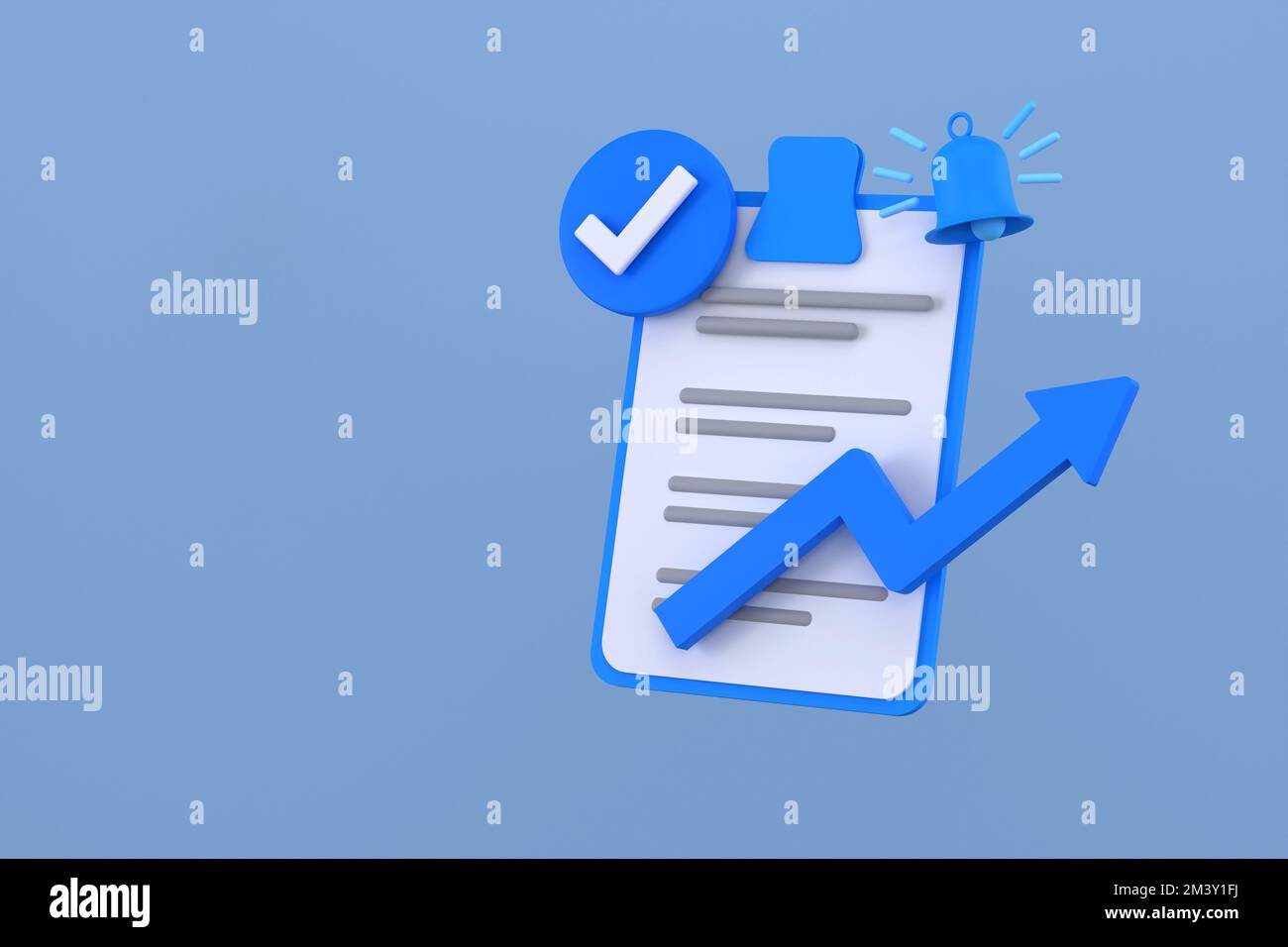 3D. Clipboard and bell to success business concept Stock Photo - Alamy