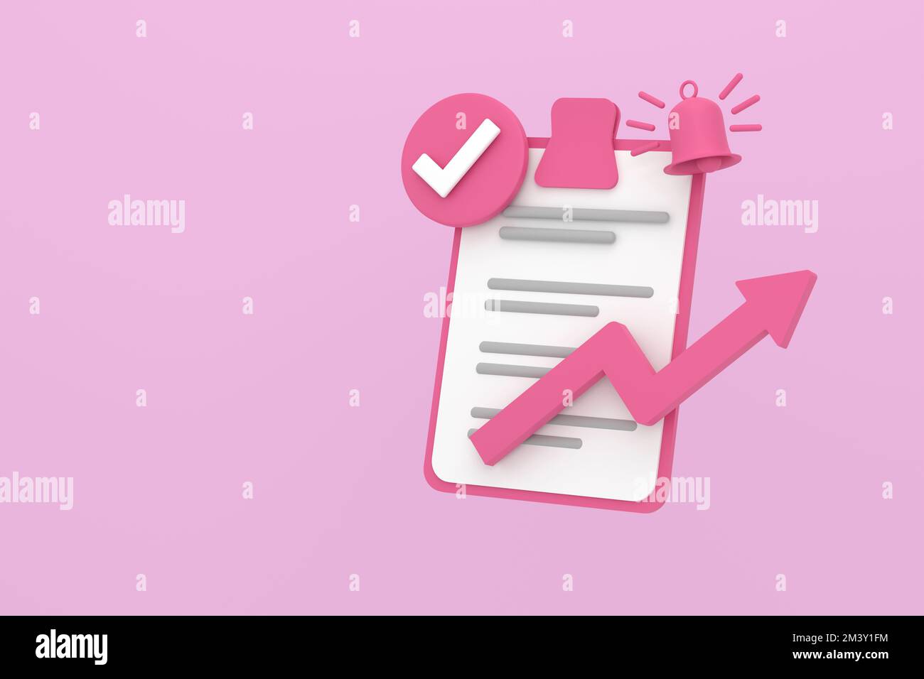 3D. Clipboard and bell to success business concept Stock Photo - Alamy