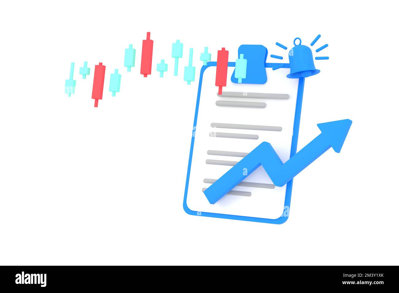 3D. Clipboard and bell to success business concept Stock Photo - Alamy