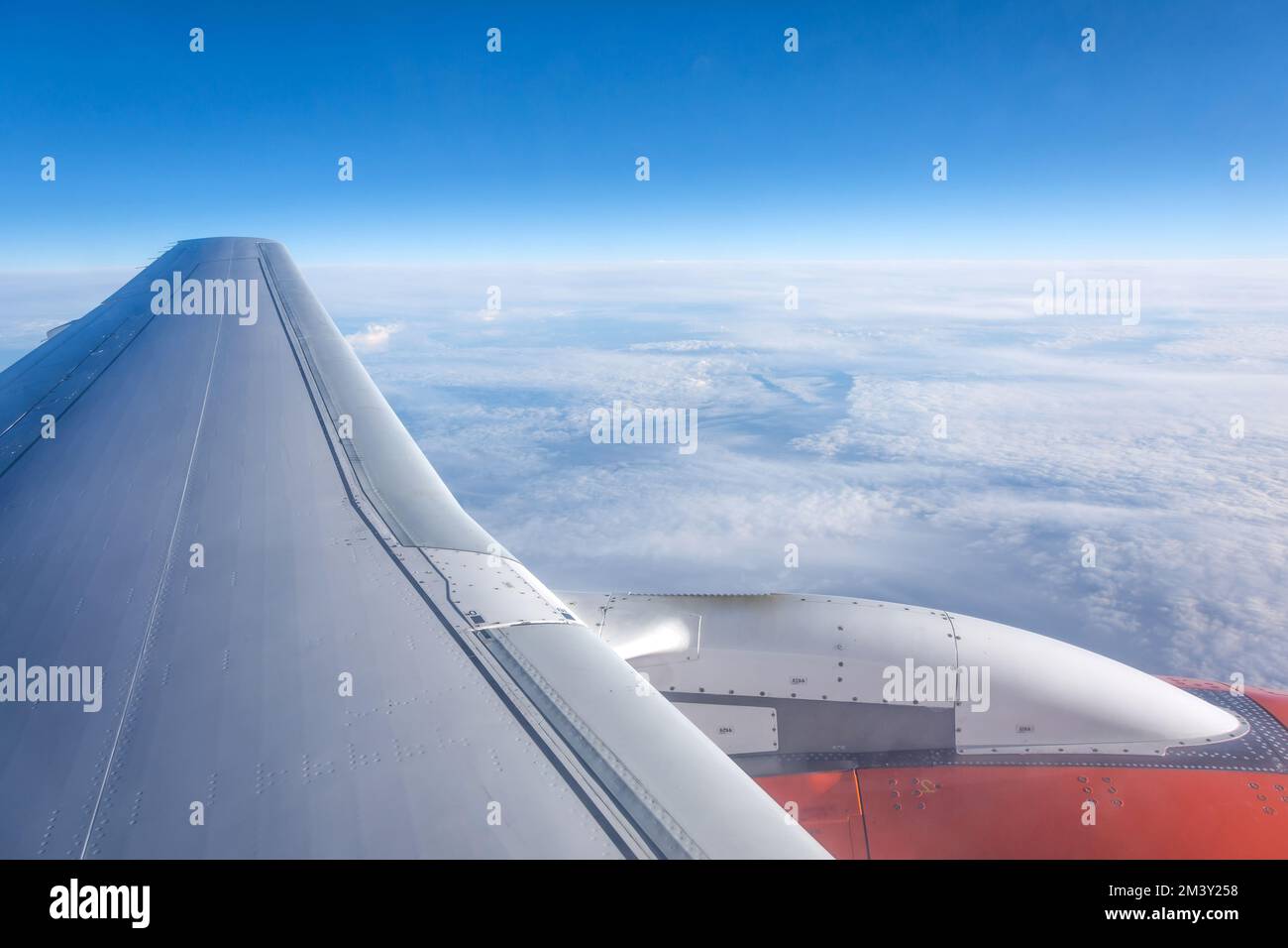 View from the aircraft cabin through the window on the wing and engine ...