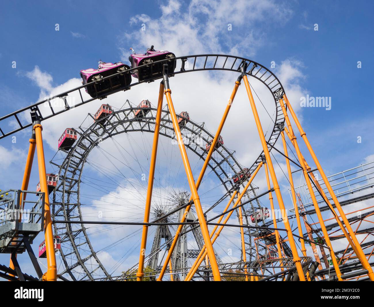 Funfair ride and Giant Wheel (Riesenrad), Prater, Vienna, Austria ...