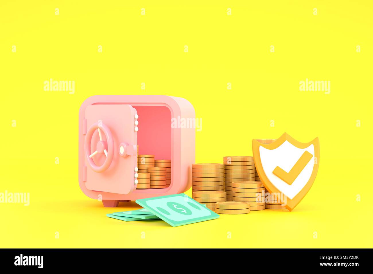 3D. safe, coins and banknotes for symbol business saving Stock Photo ...