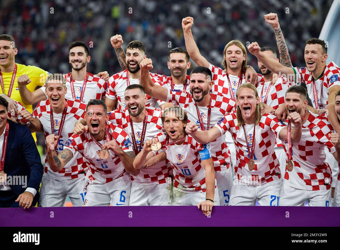 DOHA, QATAR - DECEMBER 17: Dominik Livakovic of Croatia, Josip Stanisic ...