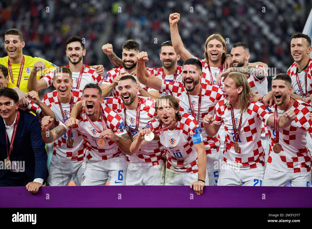 DOHA, QATAR - DECEMBER 17: Dominik Livakovic of Croatia, Josip Stanisic ...