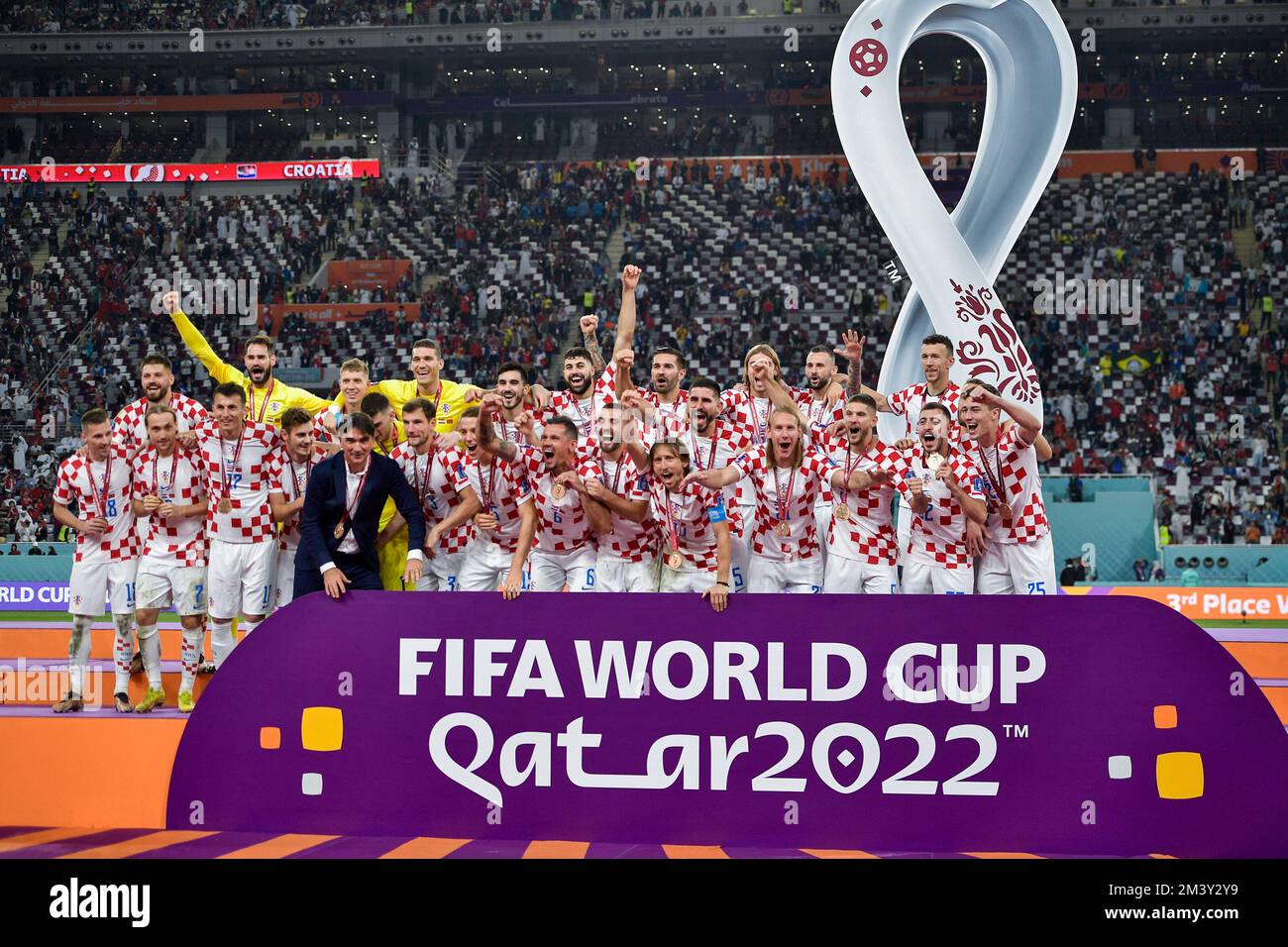 DOHA, QATAR - DECEMBER 17: Dominik Livakovic of Croatia, Josip Stanisic ...