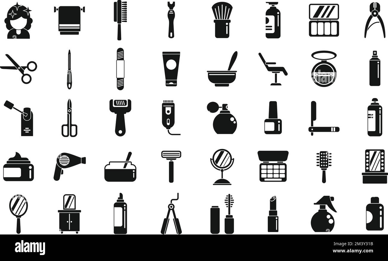 Beauty parlor icons set simple vector. Makeup artist. Bridal care Stock ...