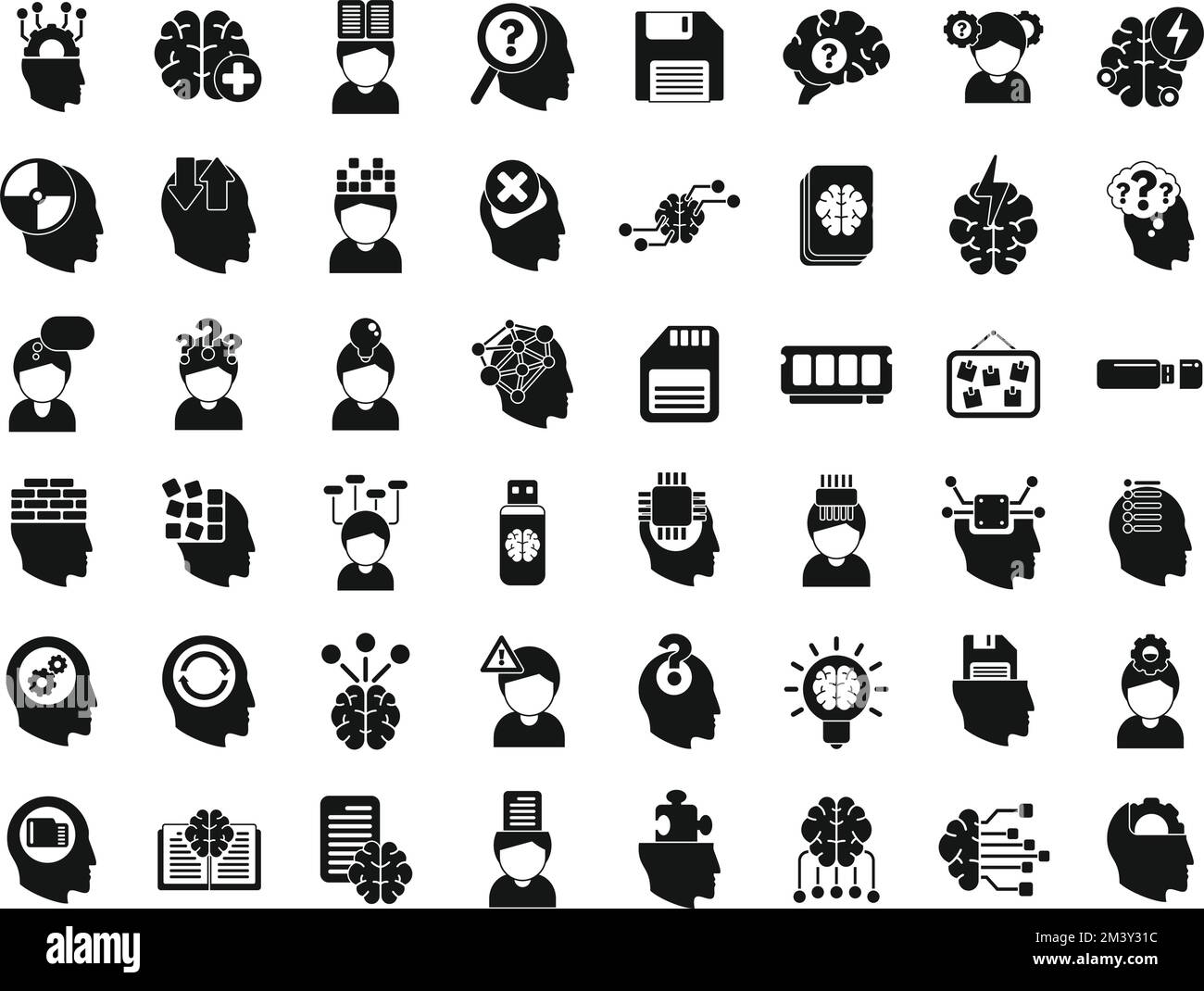 Memory icons set simple vector. Brain alzheimer. Care disorder Stock ...