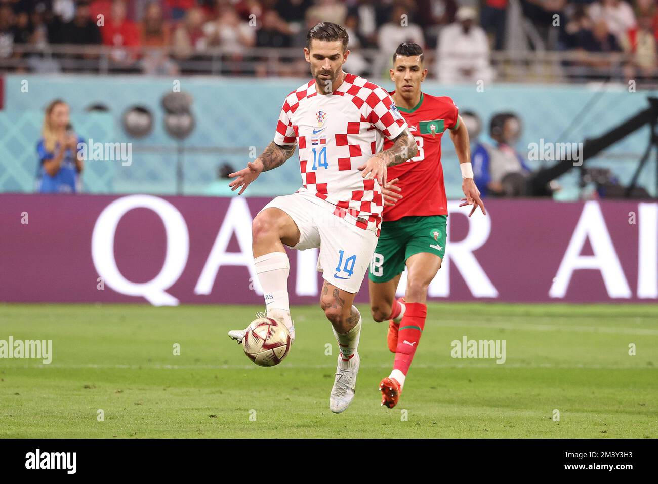Marko Livaja of Croatia, Jawad El Yamiq of Morocco during the FIFA ...
