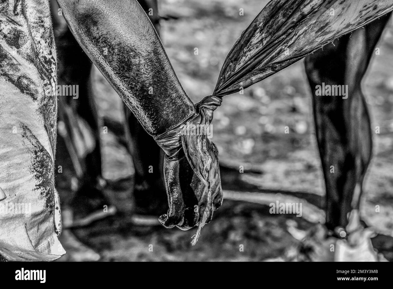 International party of the cascamorras. A child's hand painted Stock ...