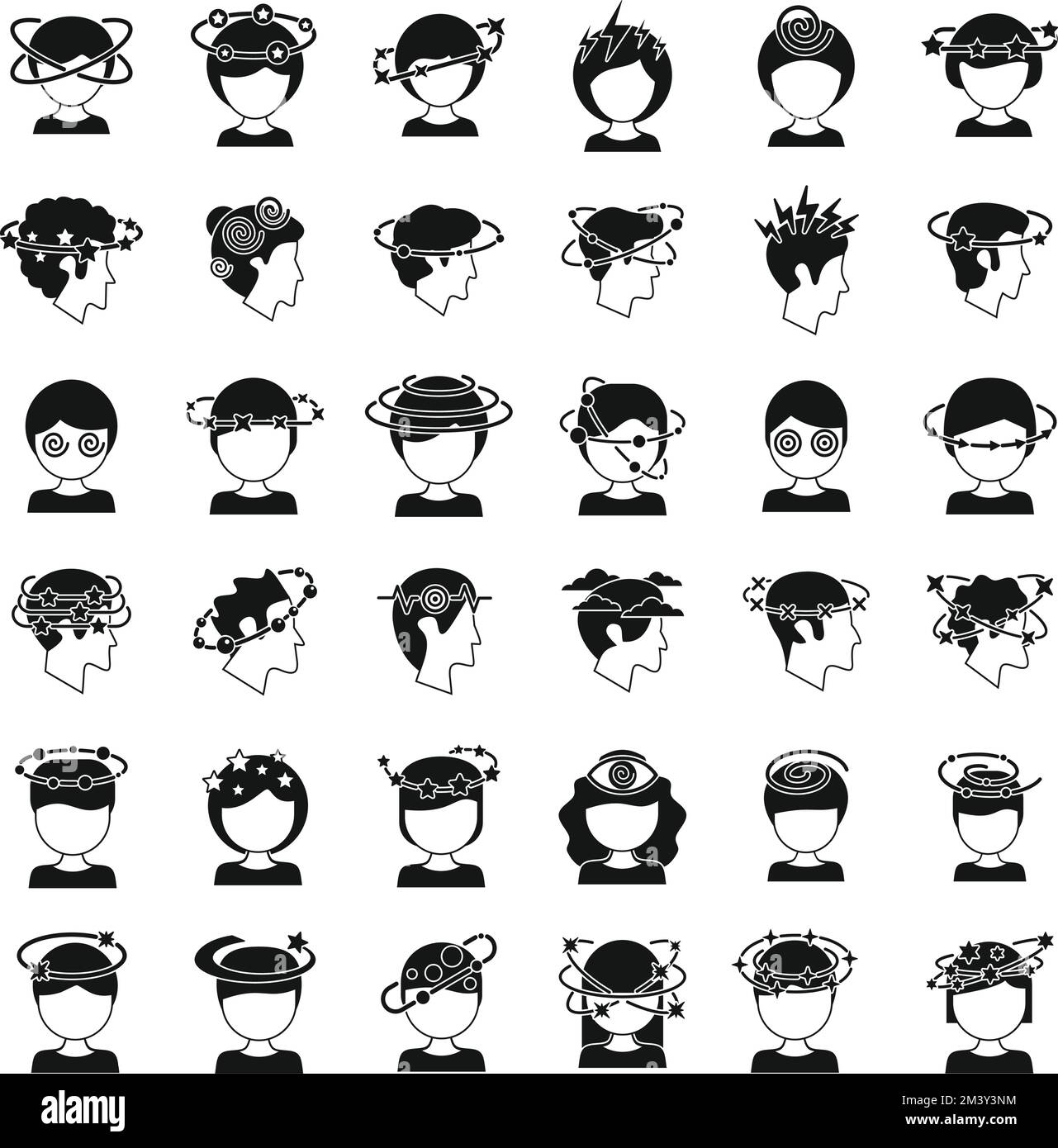 Dizziness icons set simple vector. Brain headache. Face dead Stock ...