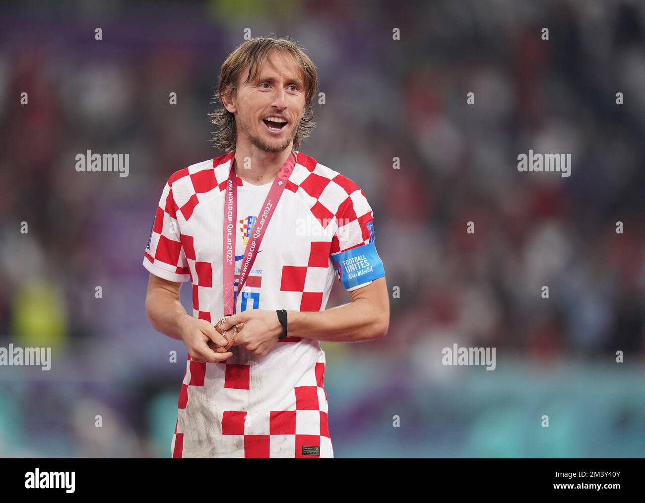 Croatia's Luka Modric with his bronze medal after the FIFA World Cup ...