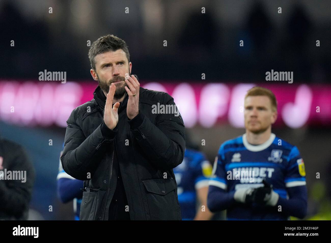 Michael Carrick manager of Middlesbrough salutes the fans after the Sky ...