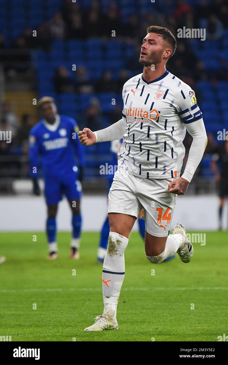 Gary Madine #14 of Blackpool scores to make it 1-1 during the Sky Bet ...