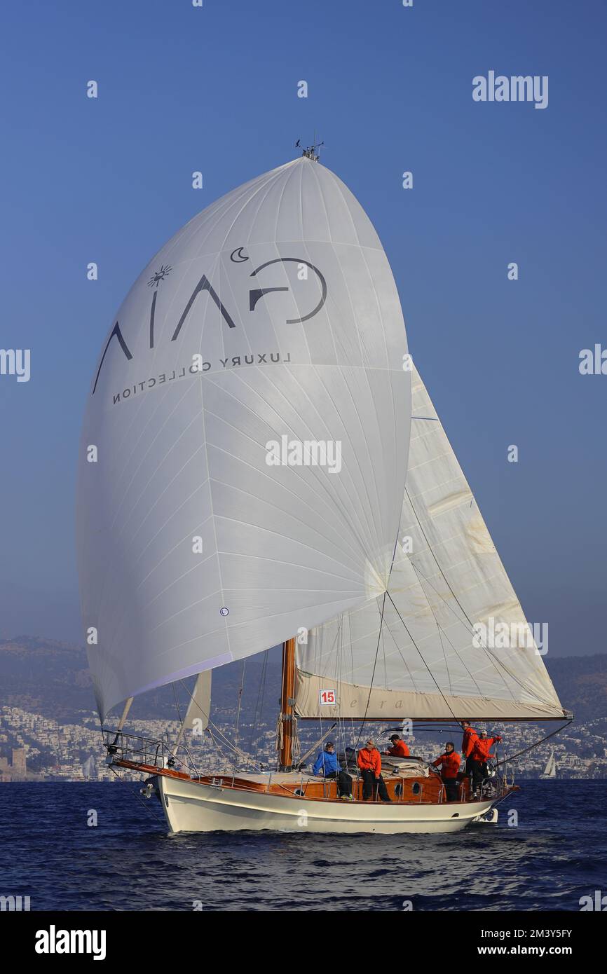 Bodrum,Turkey. 04 December 2022: Sailboats sail in windy weather in the ...
