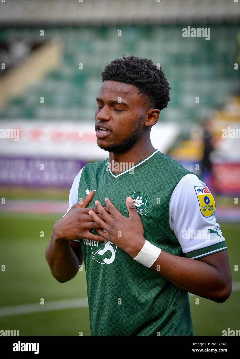 Plymouth Argyle full back Bali Mumba (17) walks out before kick off ...