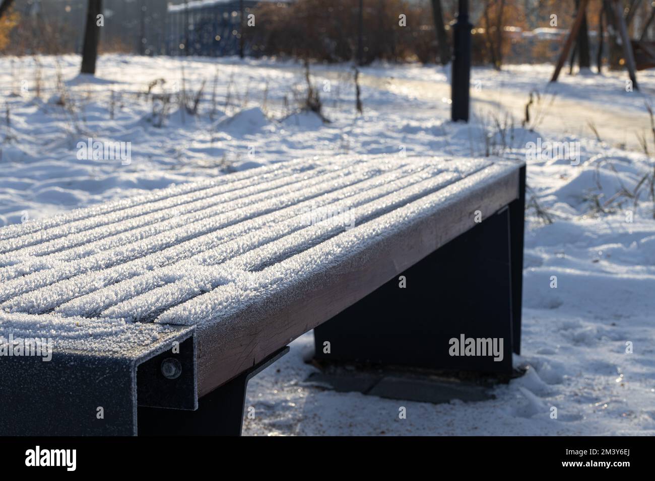 bench in the park covered with frost. bench in winter park Stock Photo ...