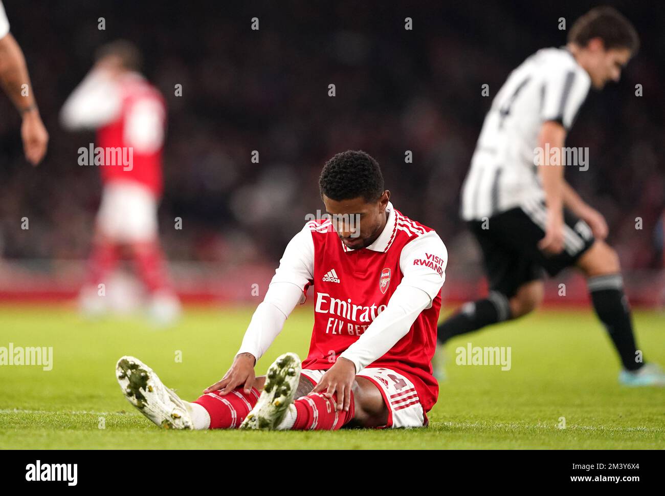 Arsenal's Reiss Nelson appears injured during a friendly match at ...