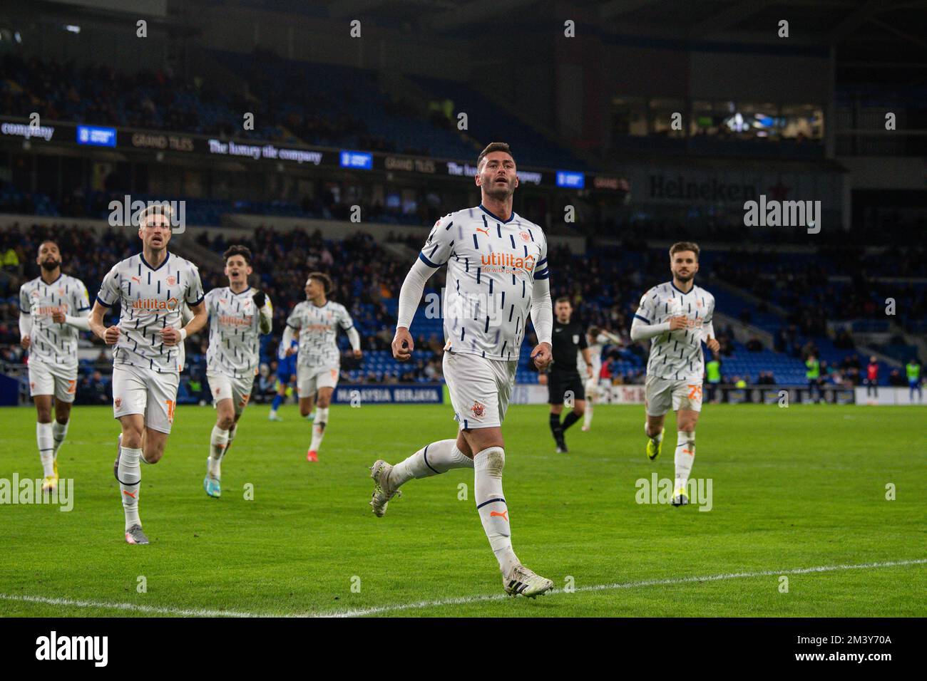 Gary Madine #14 of Blackpool celebrates his goal to make it 1-1 during ...