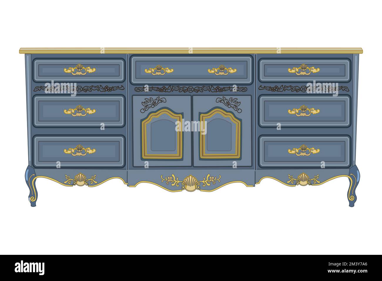 Chest of drawers or commode on little legs. Piece of bedroom furniture ...