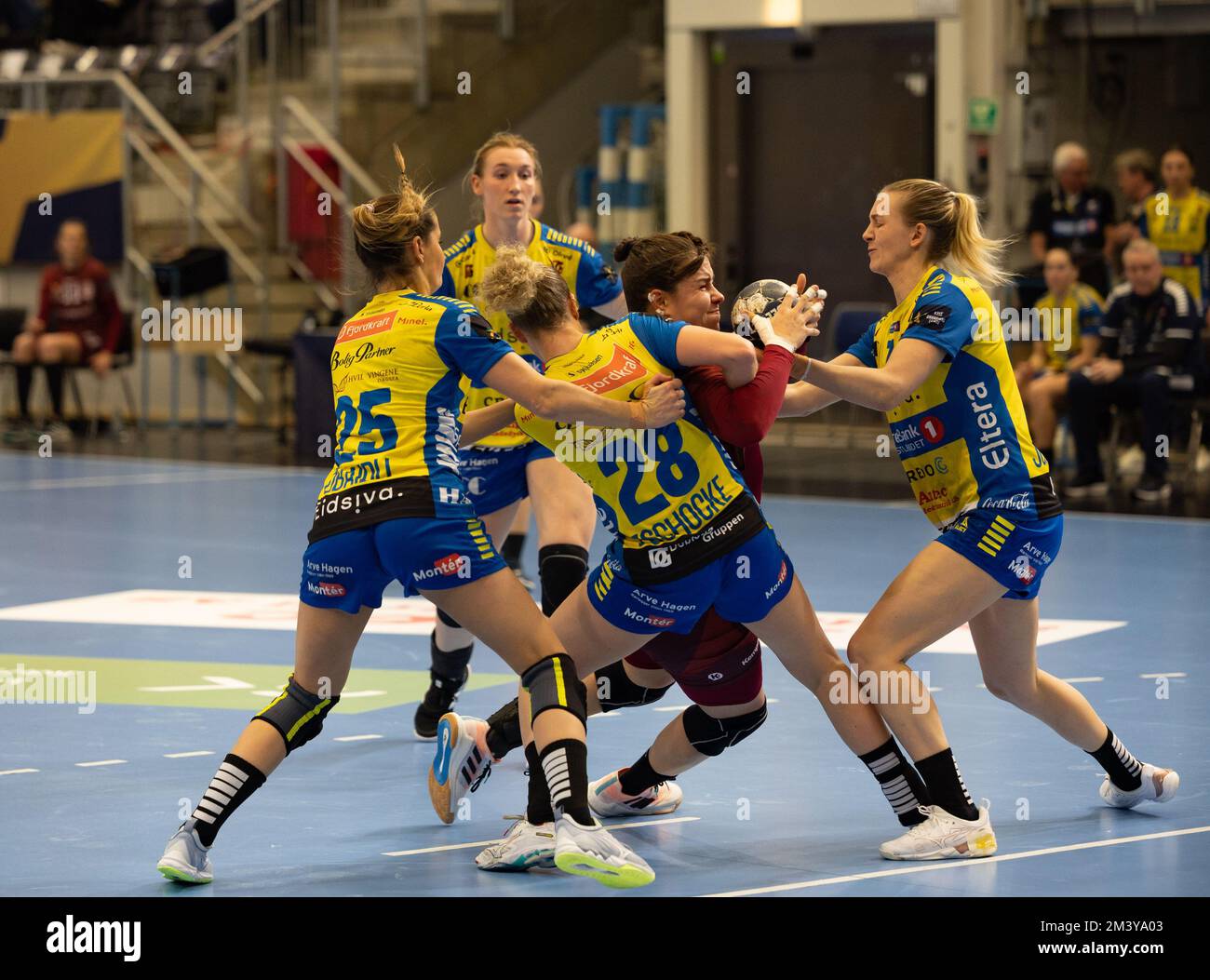 Hamar, Norway. 17th Dec, 2022. Hamar, Norway, December 17th 2022: Battle for the ball at the EHF ...