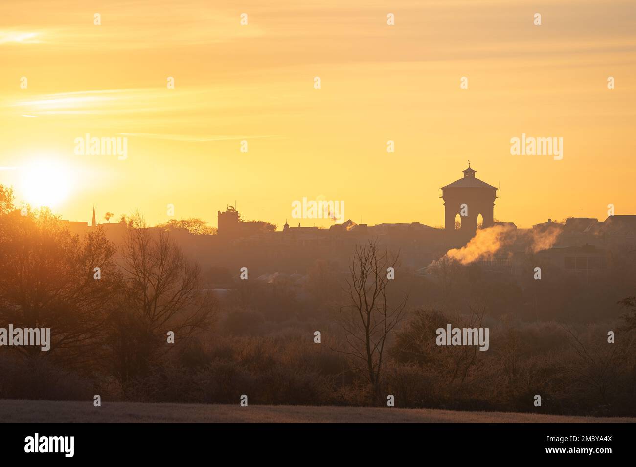 View on Colchester Jumbo water tower from a distance. Buildings ...