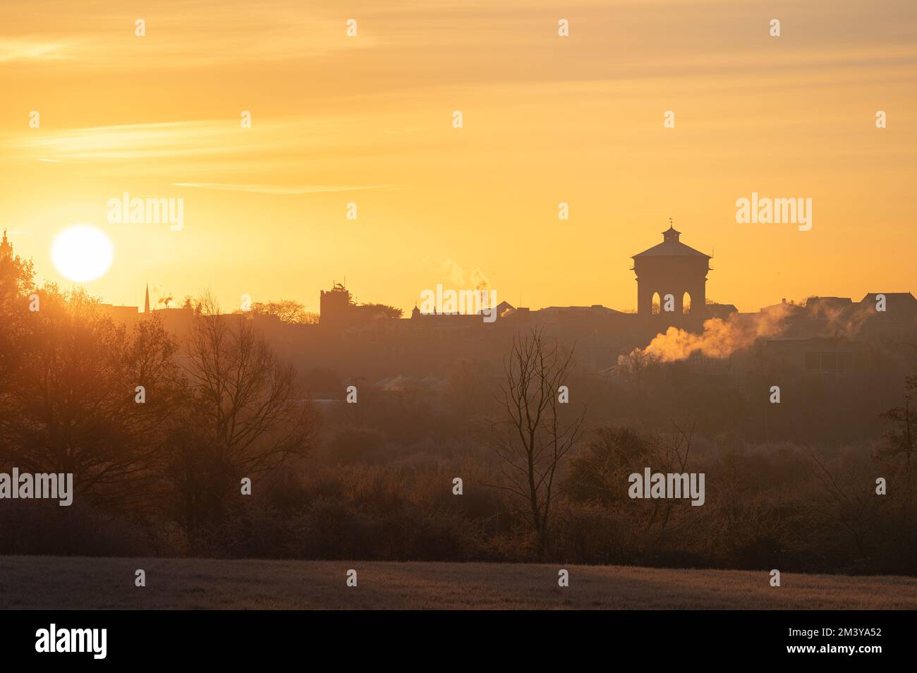 View on Colchester Jumbo water tower from a distance. Buildings ...