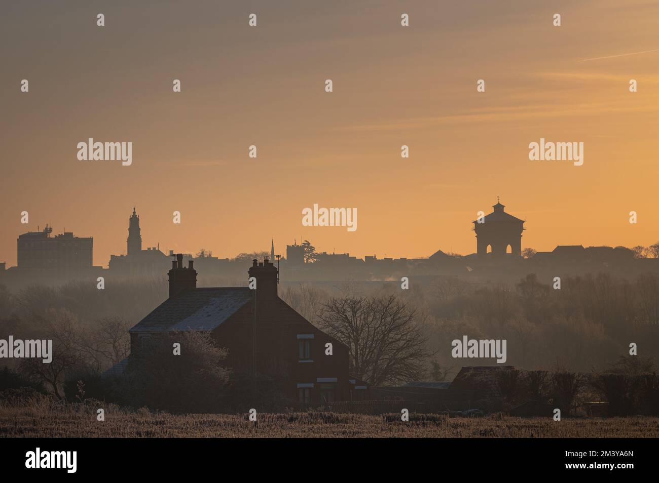View on Colchester Jumbo water tower from a distance. Buildings ...