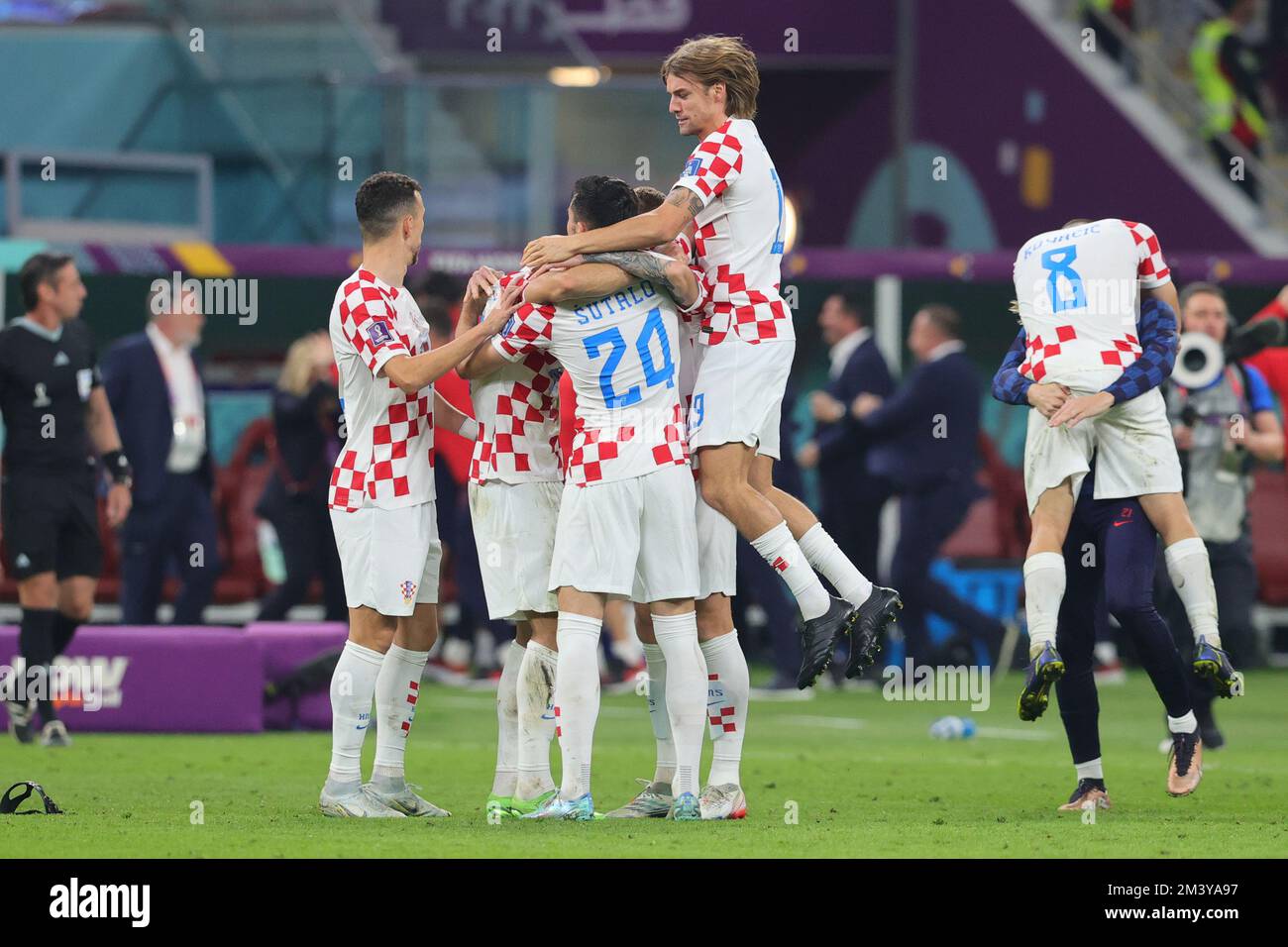 Croatian players celebrate defeating, Morocco. , . 3rd place play-off ...