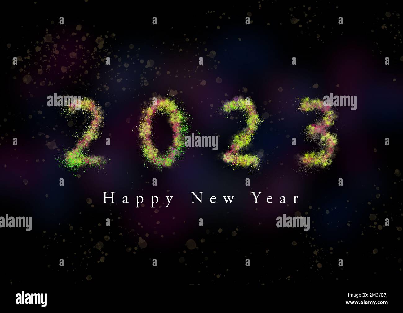 2023 Happy New Year firework text on a black background Stock Photo - Alamy