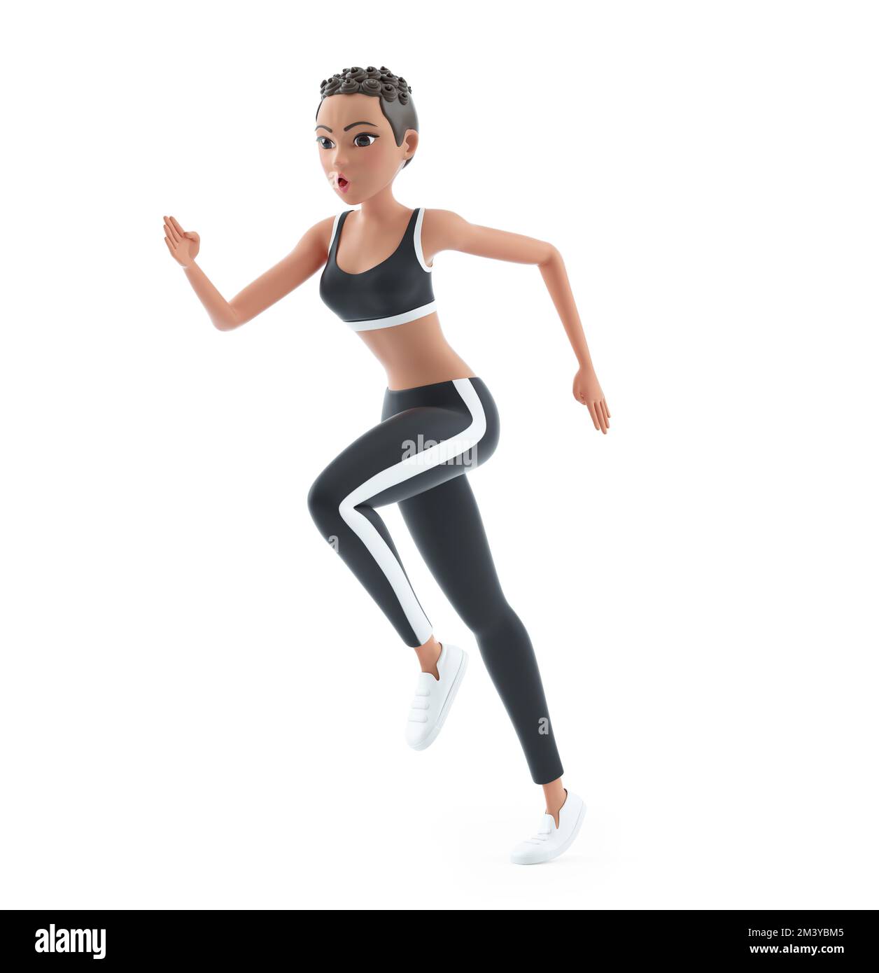 3d sporty character woman running, illustration isolated on white ...