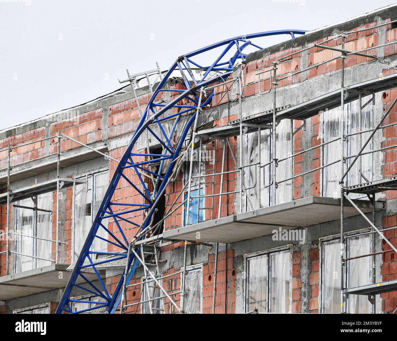 Broken crane seen at the scene of the accident. The tragic accident ...