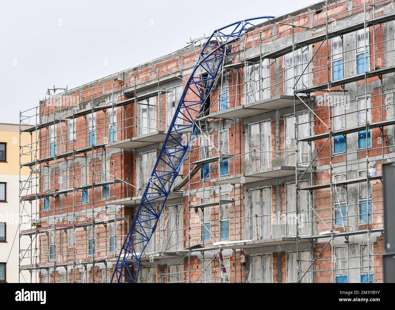 Broken crane seen at the scene of the accident. The tragic accident ...