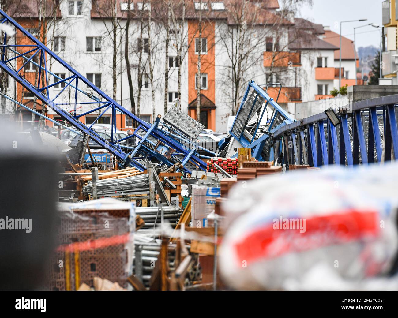 Broken crane seen at the scene of the accident. The tragic accident ...
