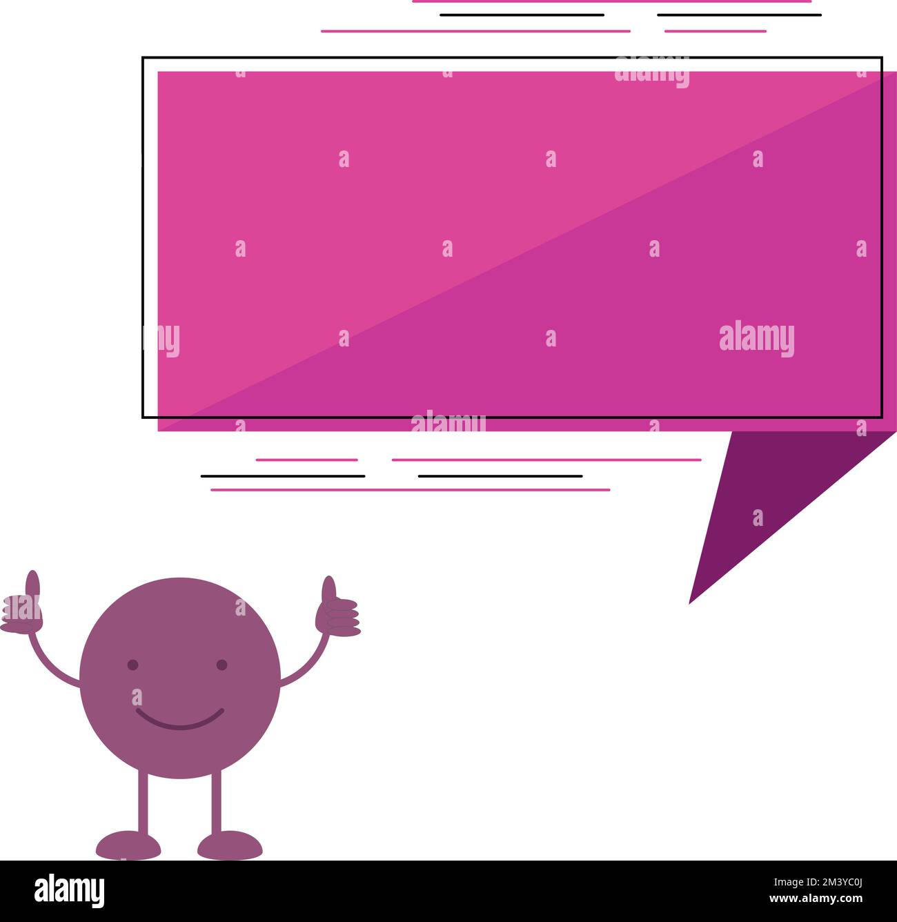 A vector illustration of a smiling purple face icon and text space on a ...