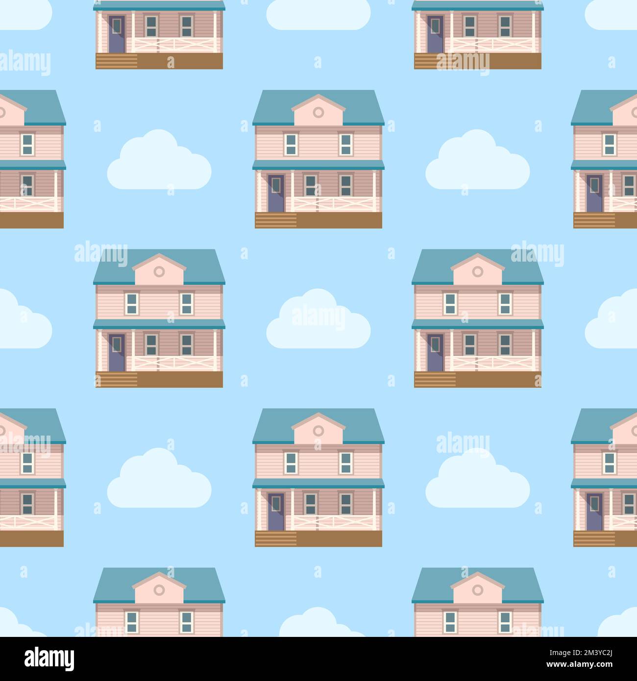 Pattern house on the background of the sky with clouds. Vector ...