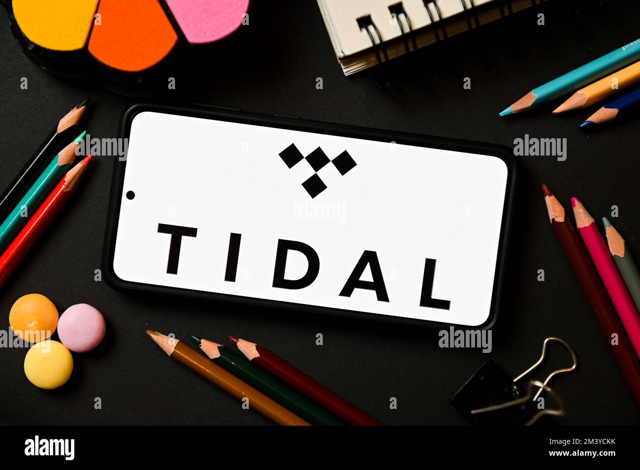 In this photo illustration a Tidal logo seen displayed on a smartphone ...