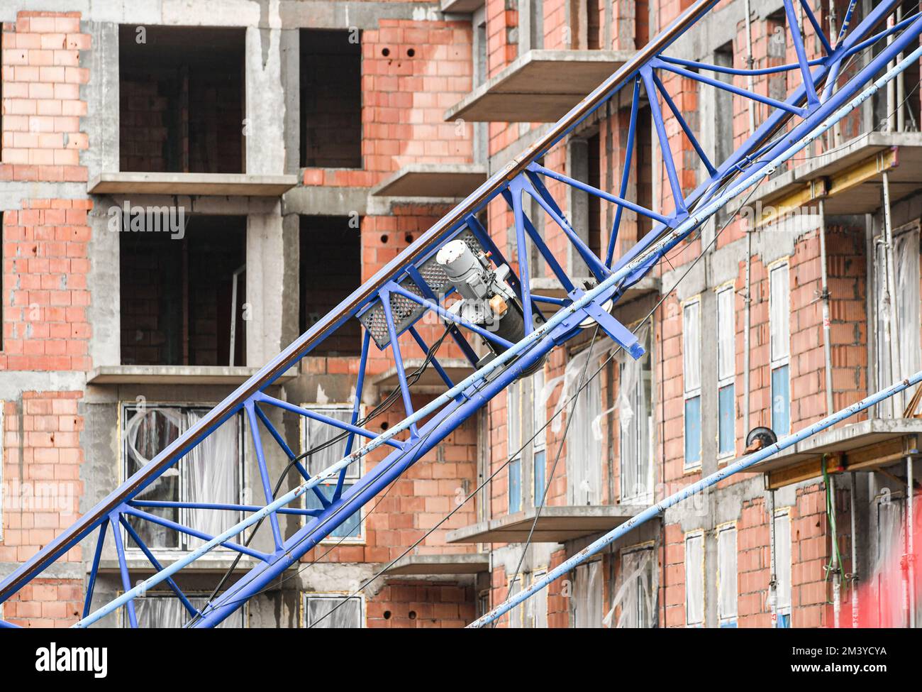 Broken crane seen at the scene of the accident. The tragic accident ...