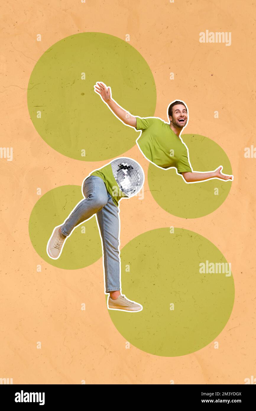 Collage photo of young hipster student guy abstract discoball stomach ...