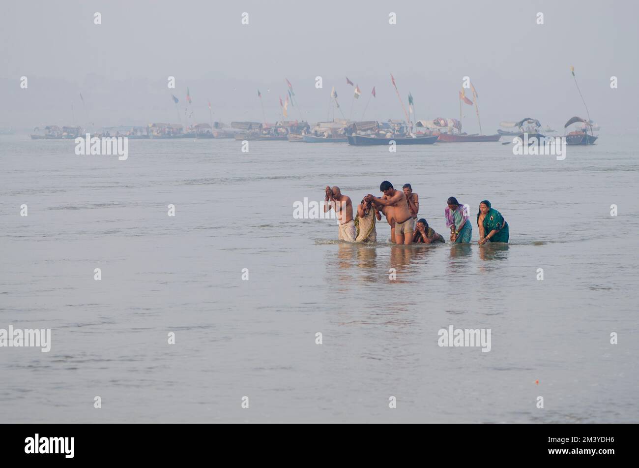 The Sangam, the confluence of the holy rivers Ganges, Yamuna and ...