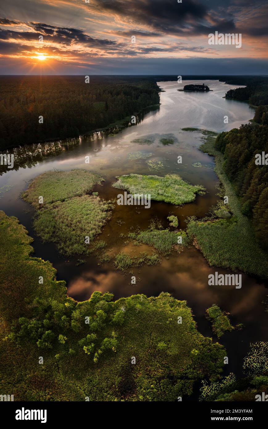 Islands on Zyzydroj Wielki Lake on polish kayak route Krutynia, Poland ...