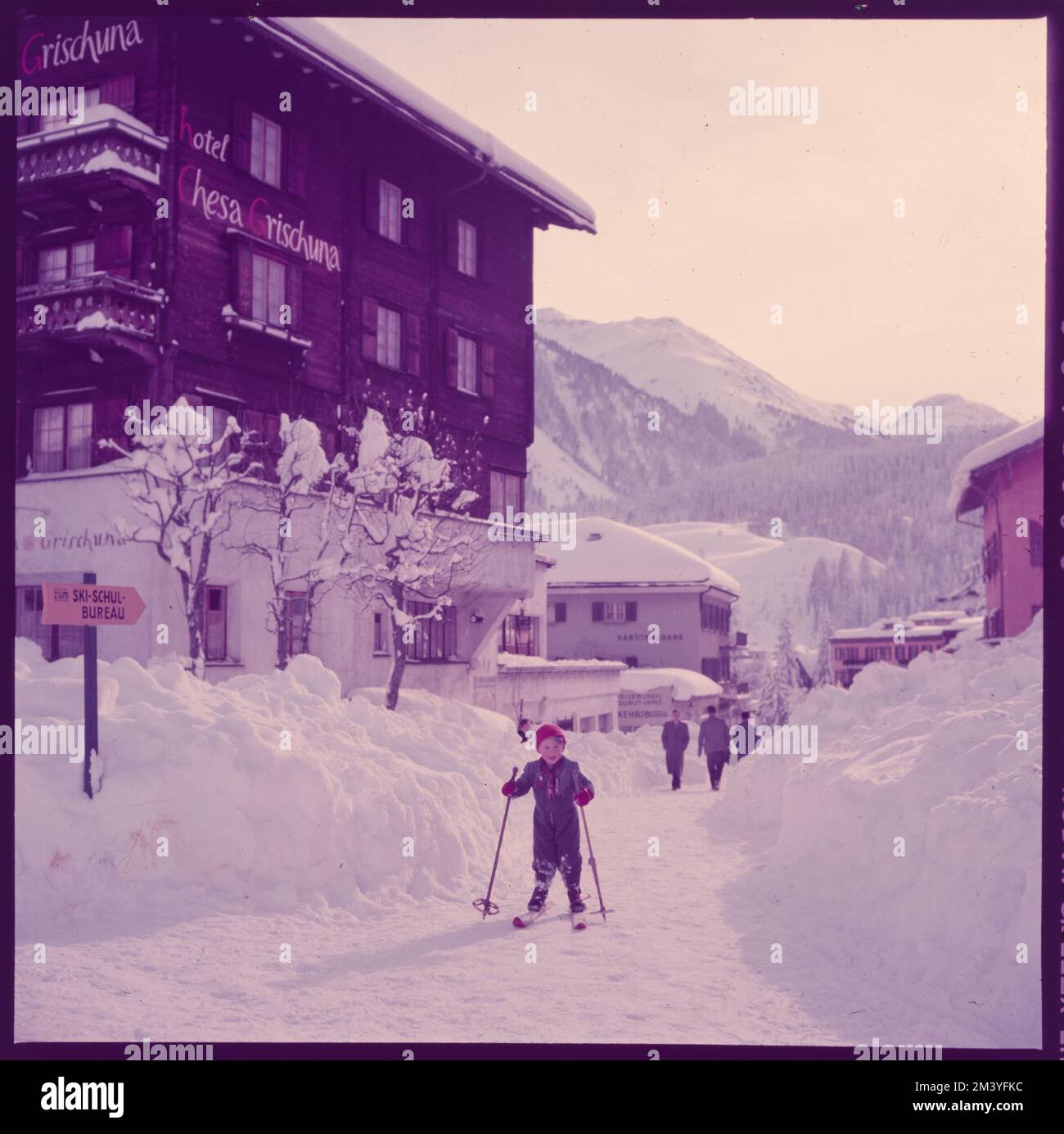 Street Scene in Klosters with Chesa Grischuna hotel, Toni Frissell ...